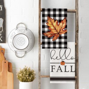 Artoid Mode Buffalo Plaid Pumpkin Hello Fall Kitchen Towels Dish Towels, 18x26 Inch Decoration Hand Towels Set of 4