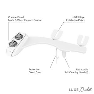 LUXE Bidet NEO 120 Plus - Only Patented Bidet Attachment for Toilet Seat, Innovative Hinges to Clean, Slide-in Easy Install, Advanced 360° Self-Clean, Single Nozzle, Rear Wash (Chrome)