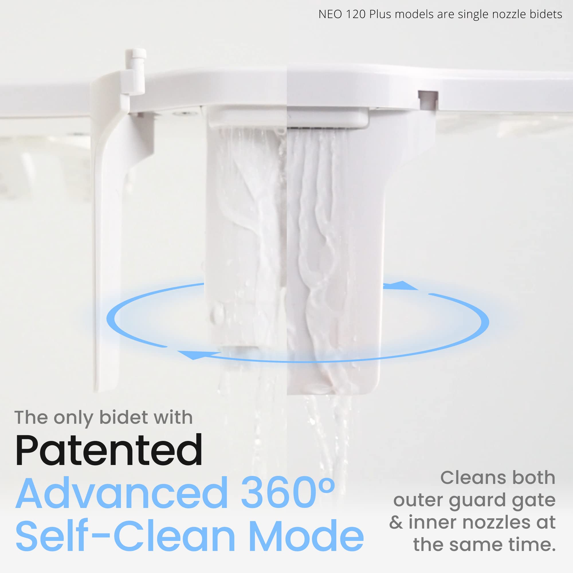 LUXE Bidet NEO 120 Plus - Only Patented Bidet Attachment for Toilet Seat, Innovative Hinges to Clean, Slide-in Easy Install, Advanced 360° Self-Clean, Single Nozzle, Rear Wash (Chrome)