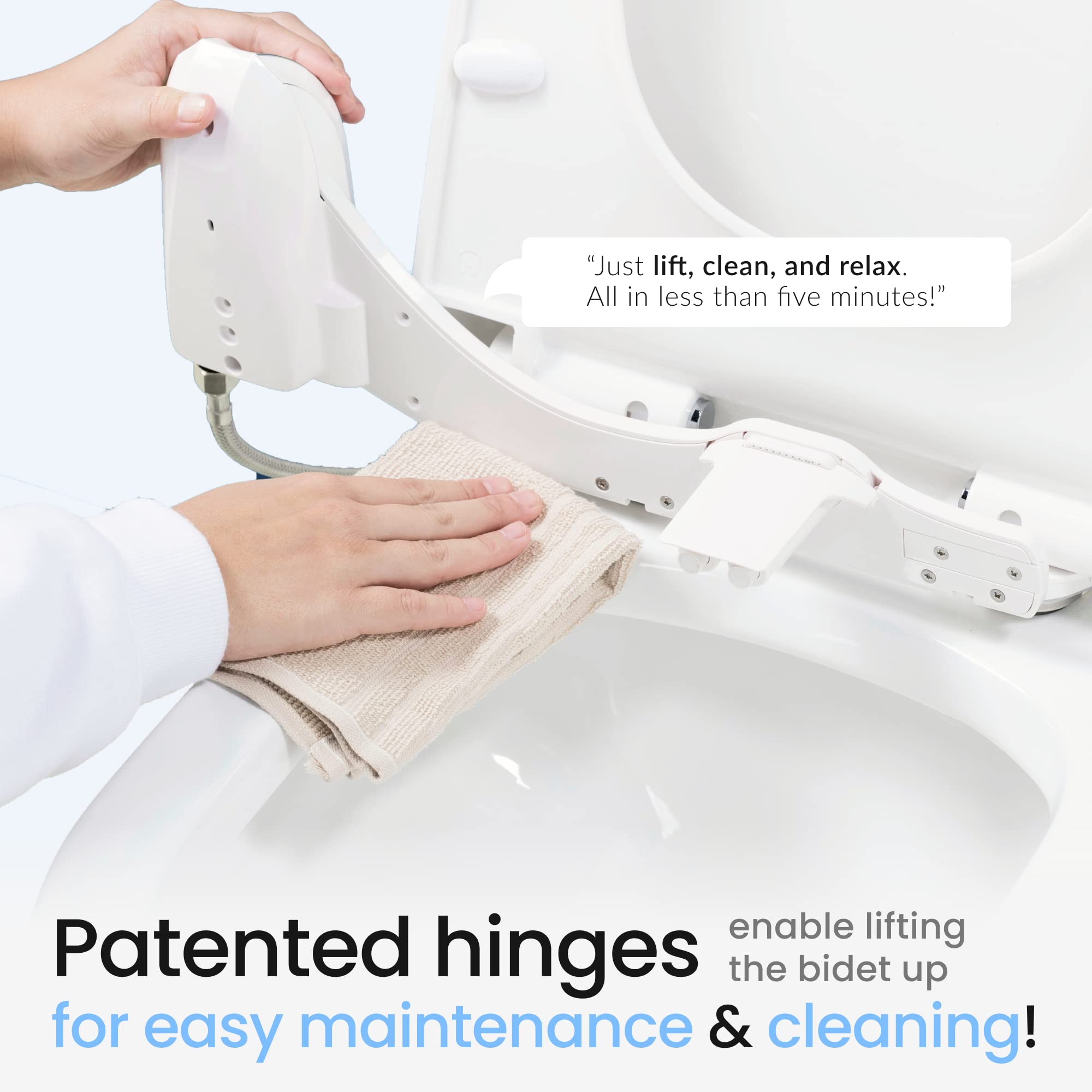 LUXE Bidet NEO 120 Plus - Only Patented Bidet Attachment for Toilet Seat, Innovative Hinges to Clean, Slide-in Easy Install, Advanced 360° Self-Clean, Single Nozzle, Rear Wash (Chrome)