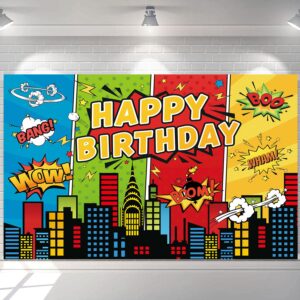 7x5ft superhero theme backdrop for children boys super heros comic skyline happy birthday party supplies decoration baby shower backdrop hero city banner decor photography backdrop