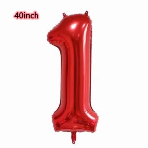 40 inch Red Crown Number 1 Balloon ，Giant Large Aluminum Film Number 1 Balloon ，1st Birthday Decoration Balloons ，Children's Birthday Party Baby Shower Decoration Supplies (red 1)