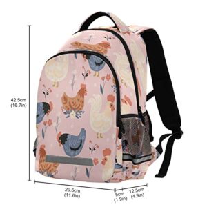 Vozoza Chickens and Flowers Backpack for Girls Kids Boys School Bookbags,Student Laptop Backpack Carrying Bag Casual Lightweight Travel Sports Day Packs