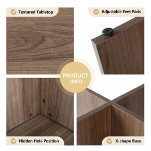 CuHome Round Conference Table, 35.4" Small Commercial Meeting Table for Business, Office Table with X-Shaped Wood Base (Walnut)