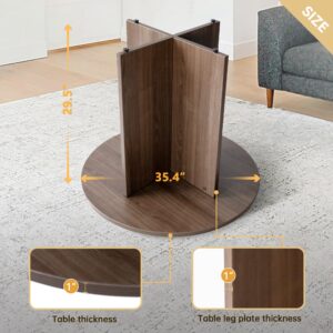 CuHome Round Conference Table, 35.4" Small Commercial Meeting Table for Business, Office Table with X-Shaped Wood Base (Walnut)