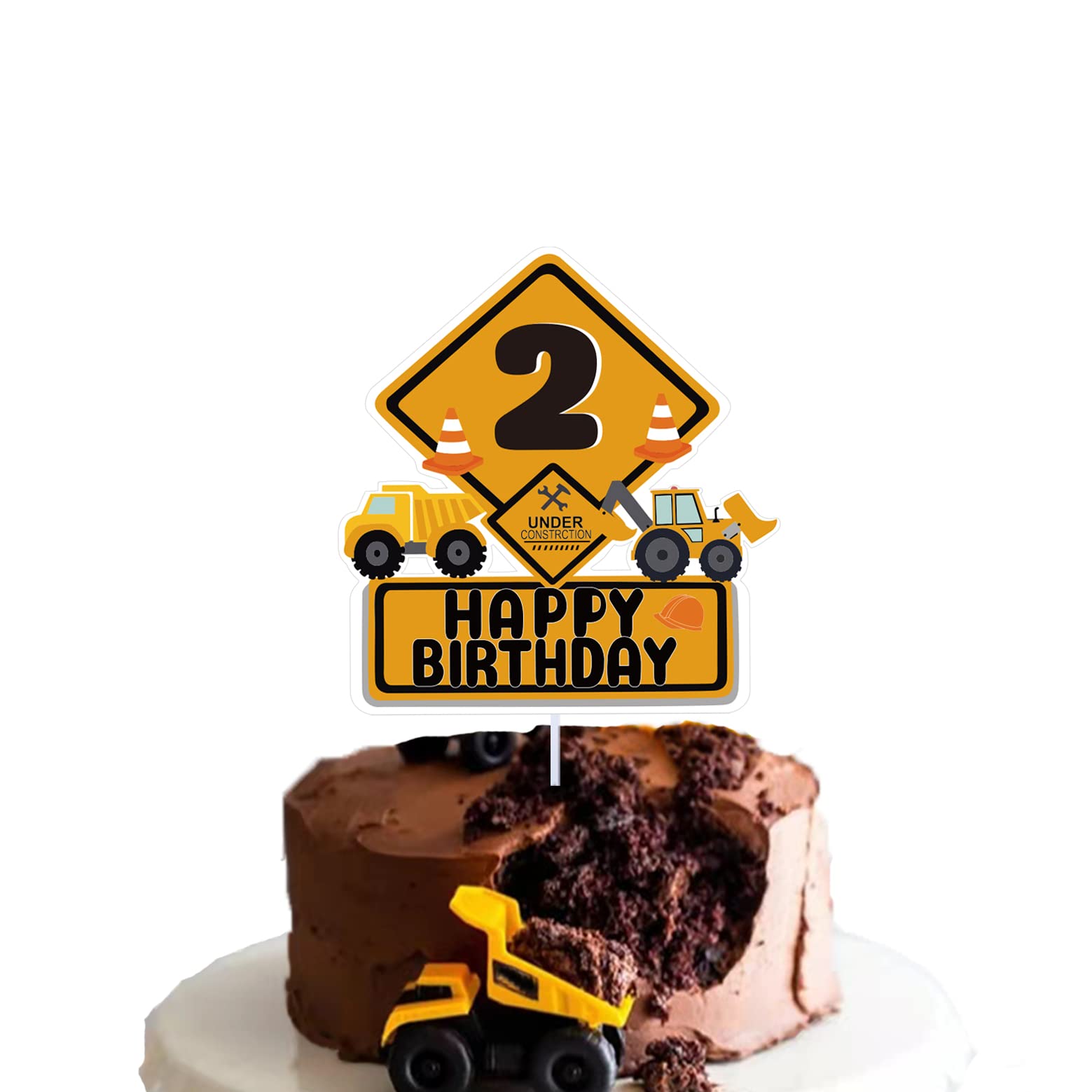 PuPuFly Excavator 2nd Birthday Cake Topper for Engineering Construction Theme Birthday Decoration ,Kids Boy 2 Year Happy Birthday PuPuFlyC11503 0