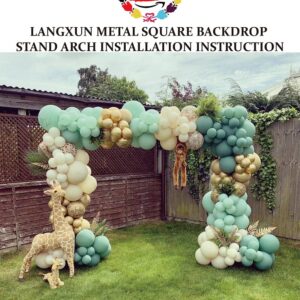 LANGXUN Heavy Duty Gold Metal Square Backdrop Stand Arch for Wedding Birthday Decoration, Graduation Decorations, Ceremony Reception, Event Party Supplies, Baby Shower Photo Booth Background Supplies