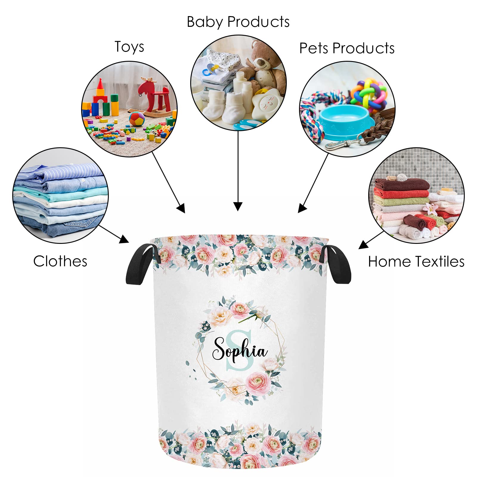 Custom Large Laundry Basket with Name, Personalized Collapsible Laundry Bag for Bathroom Living Room Bedroom Baby Nursery, Foldable Laundry Hamper for Adult Boys Girls Gift 15.7 * 19.6inch