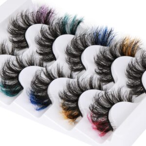 focipeysa colored lashes fluffy mink eyelashes pink end 8d dramatic wispy lashes c curl 5 color mixed false eyelashes eye (pink orange purple green blue)