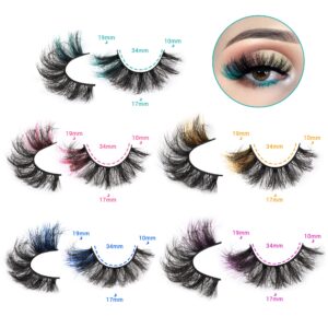 Focipeysa Colored Lashes Fluffy Mink Eyelashes Pink End 8D Dramatic Wispy Lashes C Curl 5 Color Mixed False Eyelashes Eye (Pink Orange Purple Green Blue)