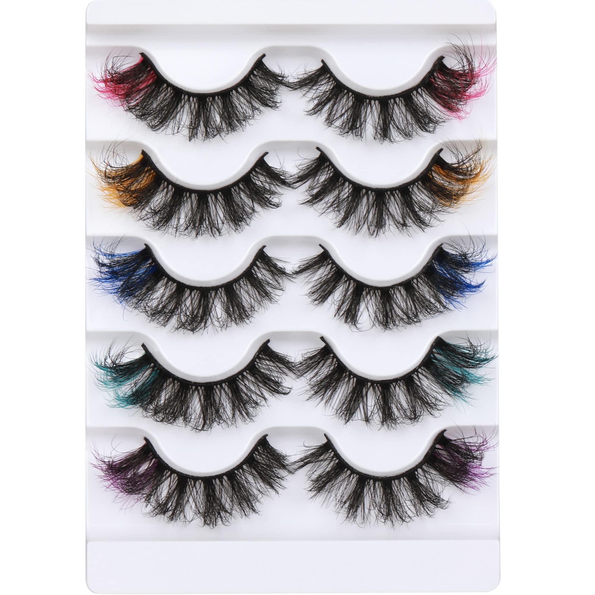 Focipeysa Colored Lashes Fluffy Mink Eyelashes Pink End 8D Dramatic Wispy Lashes C Curl 5 Color Mixed False Eyelashes Eye (Pink Orange Purple Green Blue)