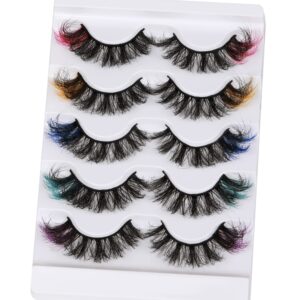 Focipeysa Colored Lashes Fluffy Mink Eyelashes Pink End 8D Dramatic Wispy Lashes C Curl 5 Color Mixed False Eyelashes Eye (Pink Orange Purple Green Blue)