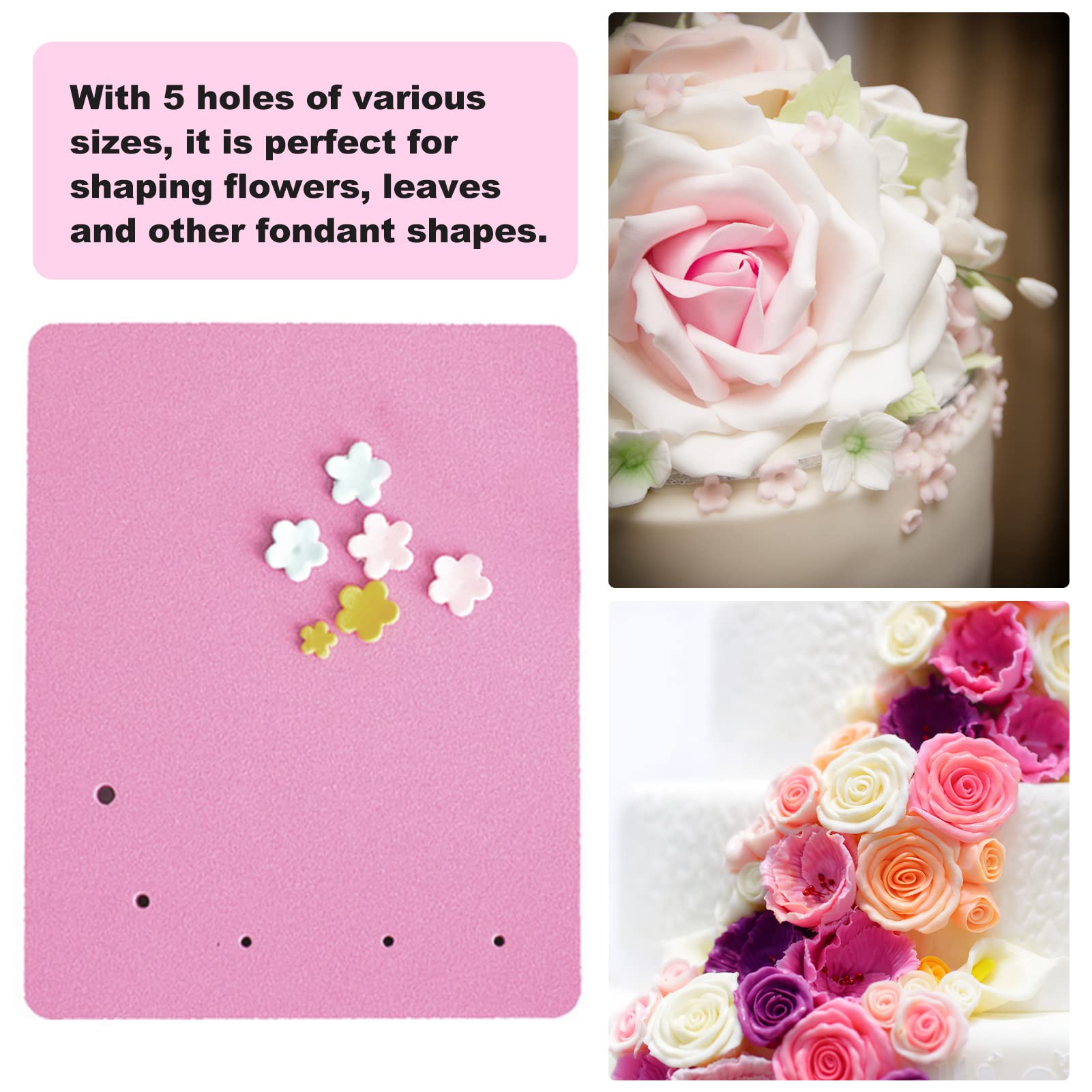 Fondant Foam Pad, Rectangular Fondant Cake Sponge Pad Mat with 5 Holes for Cake Decoration DIY Paste/Sugar Flower/Gum/Chocolate/Clay Modelling Tools Drying Tray(9.6x7.3 inch)