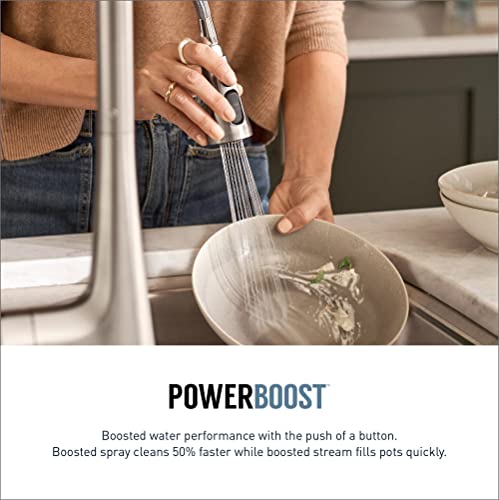 Moen Haelyn Spot Resist Stainless Single-Handle Pull-Down Sprayer Kitchen Faucet Featuring Power Boost for a Faster Clean, Soap Dispenser Included, 87627SRS