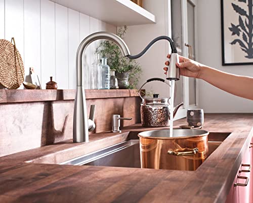 Moen Haelyn Spot Resist Stainless Single-Handle Pull-Down Sprayer Kitchen Faucet Featuring Power Boost for a Faster Clean, Soap Dispenser Included, 87627SRS