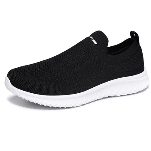 inupon Womens Slip On Knit Sneaker No Tie Sock Walking Shoes Casual Work Shoes (9, Black)