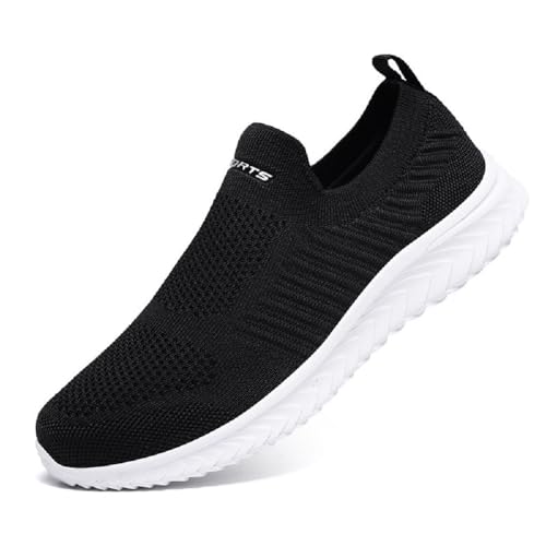 inupon Womens Slip On Knit Sneaker No Tie Sock Walking Shoes Casual Work Shoes (9, Black)