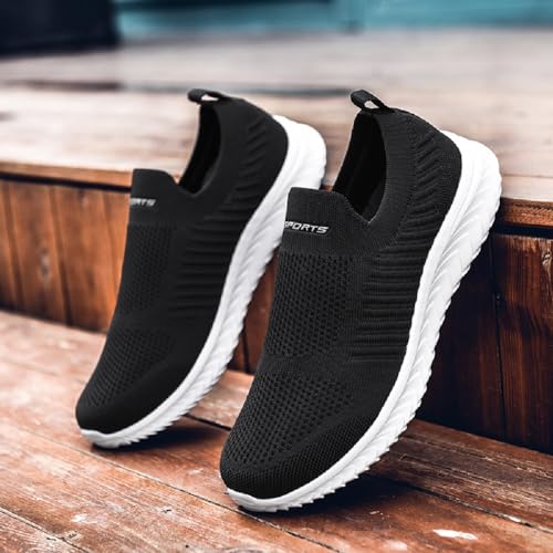 inupon Womens Slip On Knit Sneaker No Tie Sock Walking Shoes Casual Work Shoes (9, Black)