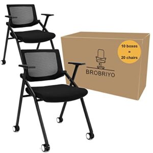 BROBRIYO, 20 Conference Room Chairs Stackable & Ergonomic Foldable with Lumbar Support, Armrest - Mesh Bouncing Back for Office Meeting, Conference, Reception, Training Room Chair 20 Pack