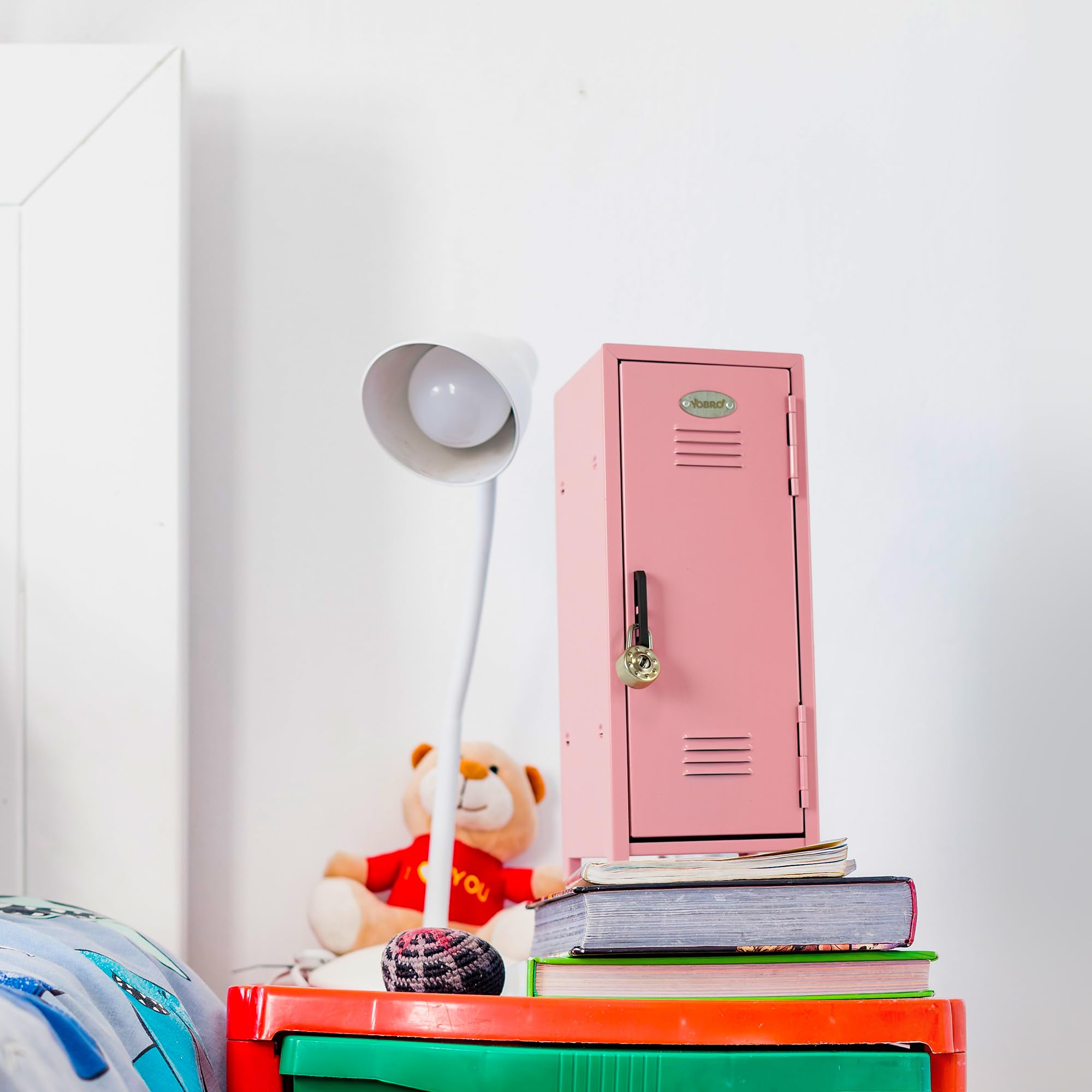 YOBRO Mini Iron Lockers, Girl Talk Locker with Lock,Small Safe Box Locker for Money, Miniature Storage Locker for Desk Bedroom Home Office School, Metal Little Locker Gift for Girls, Pink