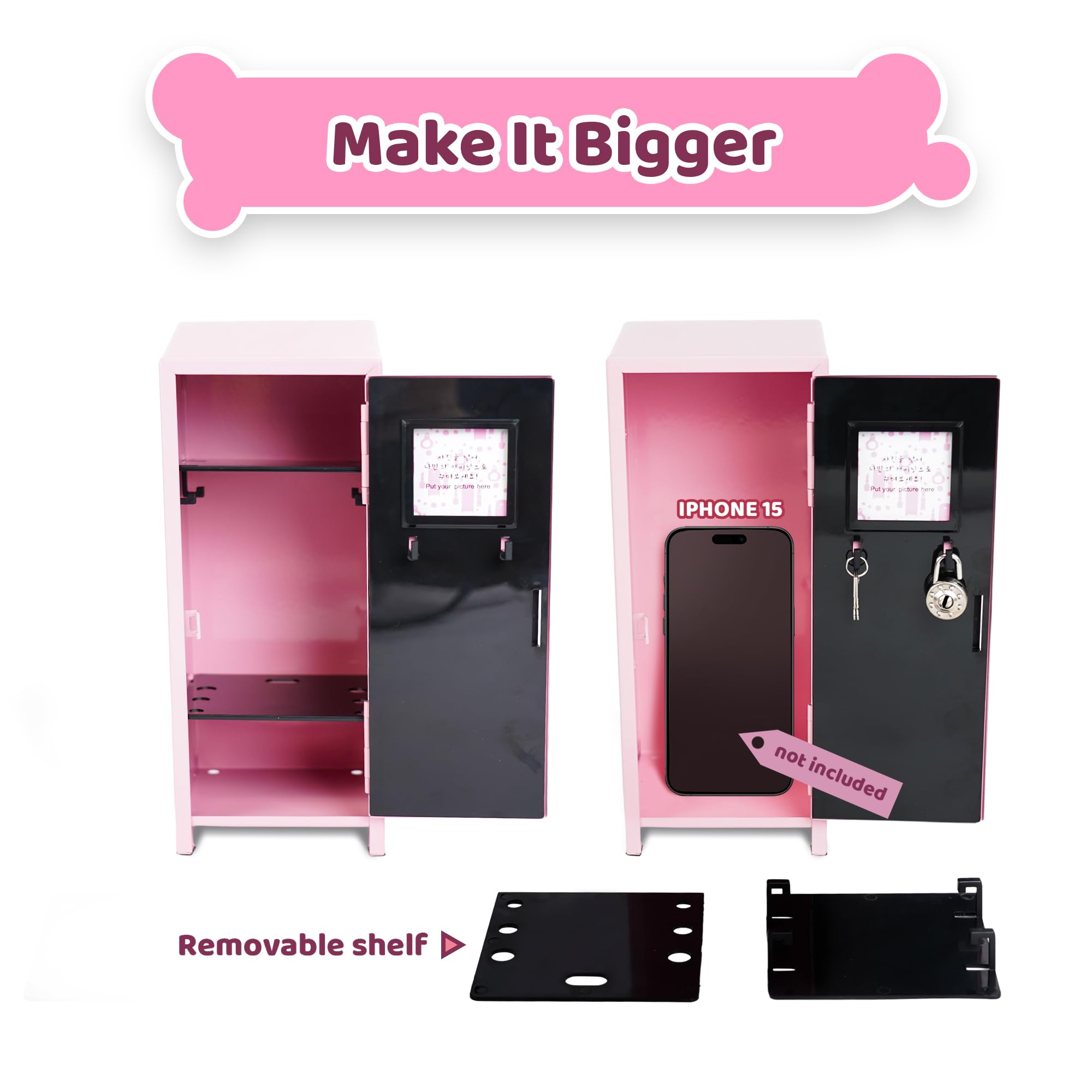 YOBRO Mini Iron Lockers, Girl Talk Locker with Lock,Small Safe Box Locker for Money, Miniature Storage Locker for Desk Bedroom Home Office School, Metal Little Locker Gift for Girls, Pink