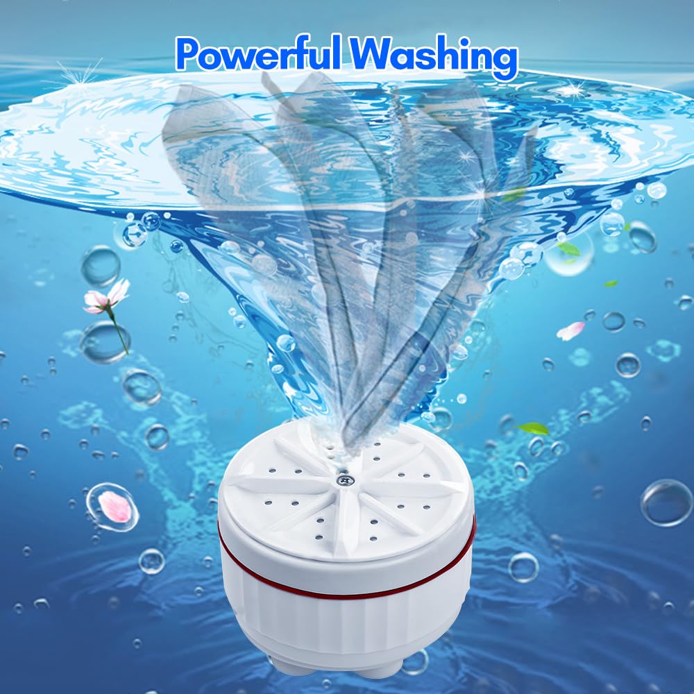 Andoer Washing Machine, Ultrasonic Turbo Washing Machine Portable Mini Washer with USB Power Supply Suction Cups for Home Travel Business Trip