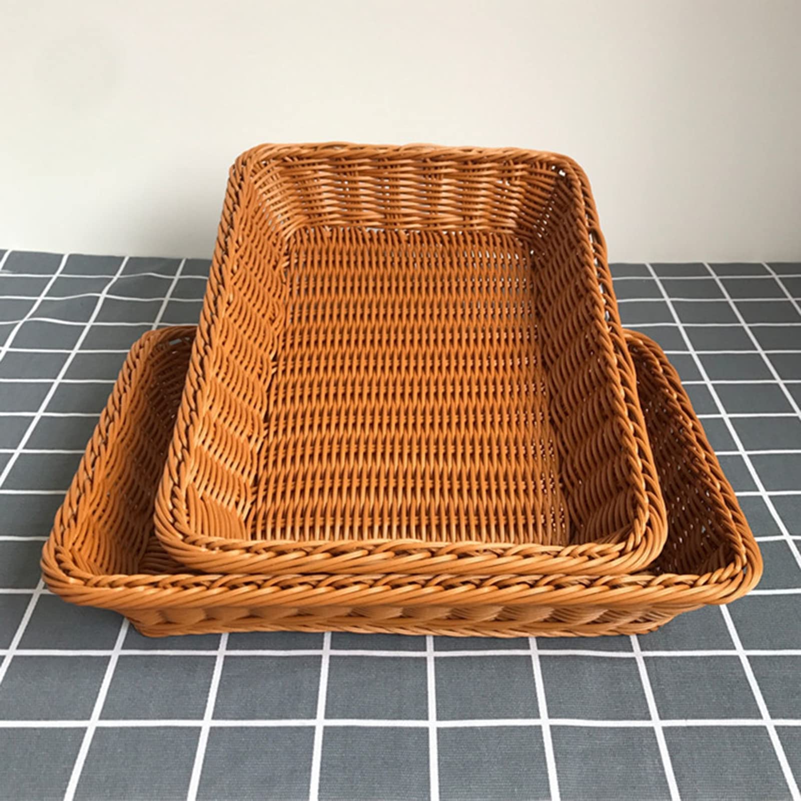 curfair Rattan Wicker Basket Lightweight Counter Rectangular Woven Tray Decorative Convenient Coffee S