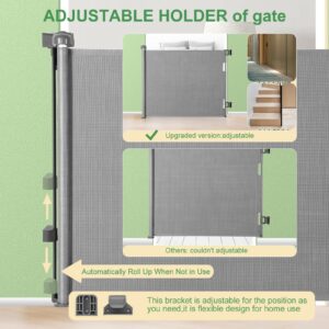 Retractable Baby Gate, Extra Wide Safety Kids or Pets Gate, 33” Tall, Extends to 71” Wide, Mesh Safety Dog Gate for Stairs, Indoor, Outdoor, Doorways, Hallways(33”x71”- Grey)