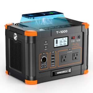 portable power station 1000w (peak 2000w), grecell 999wh solar generator with 60w usb-c pd output, 110v pure sine wave ac outlet backup lithium battery for outdoors camping travel hunting home