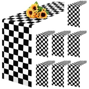 8 packs checkered table runner polyester classic black and white checkerboard racing road theme tablecloth for indoor outdoor events, wedding, birthday parties, banquets and celebrations (12 x 72 inch