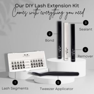 DIY Eyelash Extension Kit up to 7 Day Wear, Starter Kit with 30 Reusable Soft and Lightweight Segmented Lashes (With Micro band)- New Tomorrow Lash (Oh-So-Natural Lash Kit)