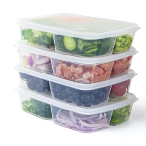 zuiaso 4 pcs reusable 4 compartment food storage containers with lids, food containers for storing fruits, meat, vegetables.