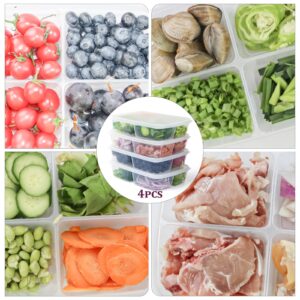 Zuiaso 4 Pcs Reusable 4 Compartment Food Storage Containers with Lids, Food Containers for Storing fruits, Meat, Vegetables.