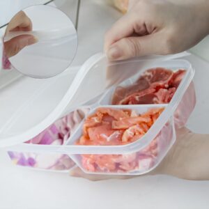 Zuiaso 4 Pcs Reusable 4 Compartment Food Storage Containers with Lids, Food Containers for Storing fruits, Meat, Vegetables.