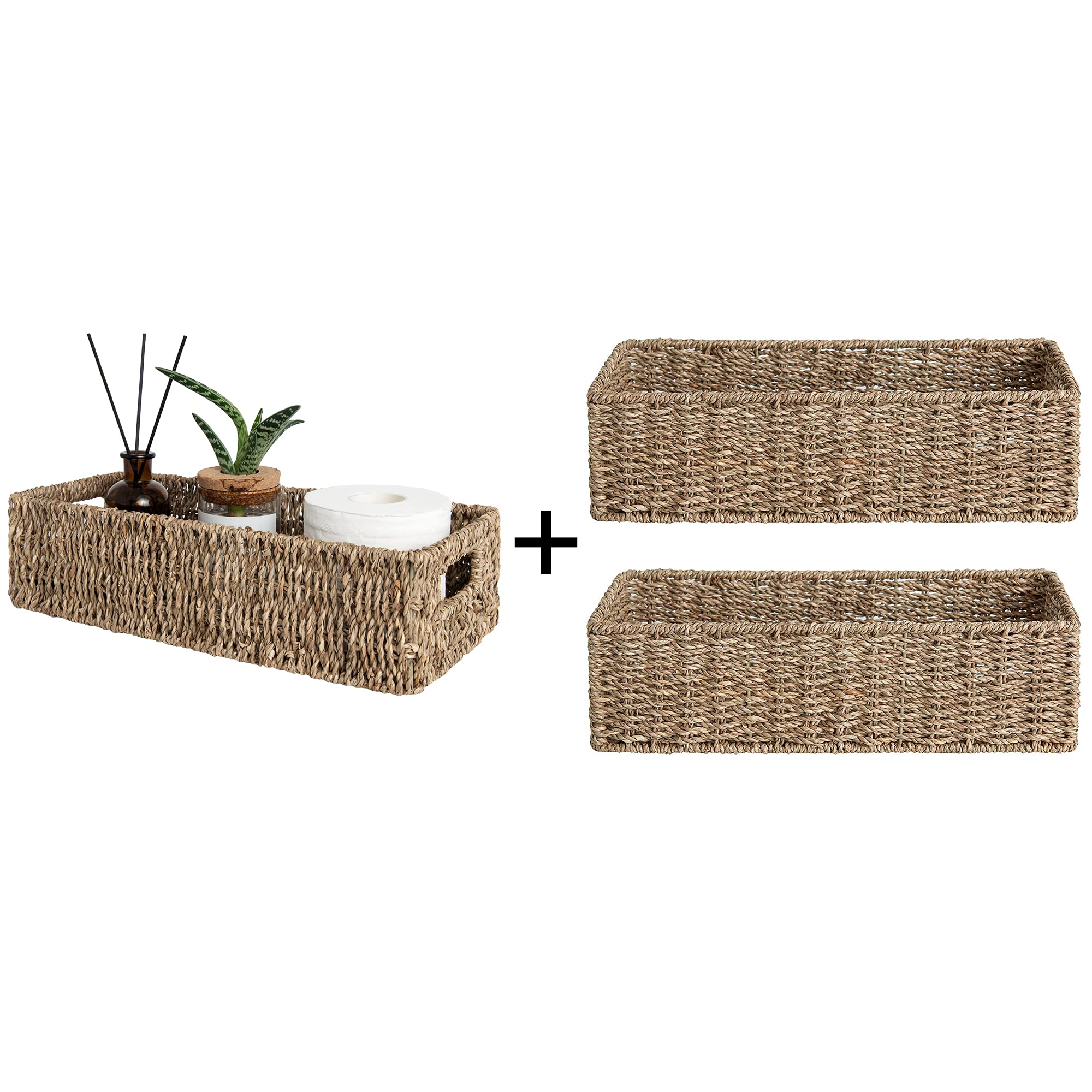 StorageWorks Seagrass Baskets with Built-in Handles + Seagrass Woven Storage Basket