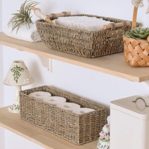 StorageWorks Seagrass Baskets with Built-in Handles + Seagrass Woven Storage Basket