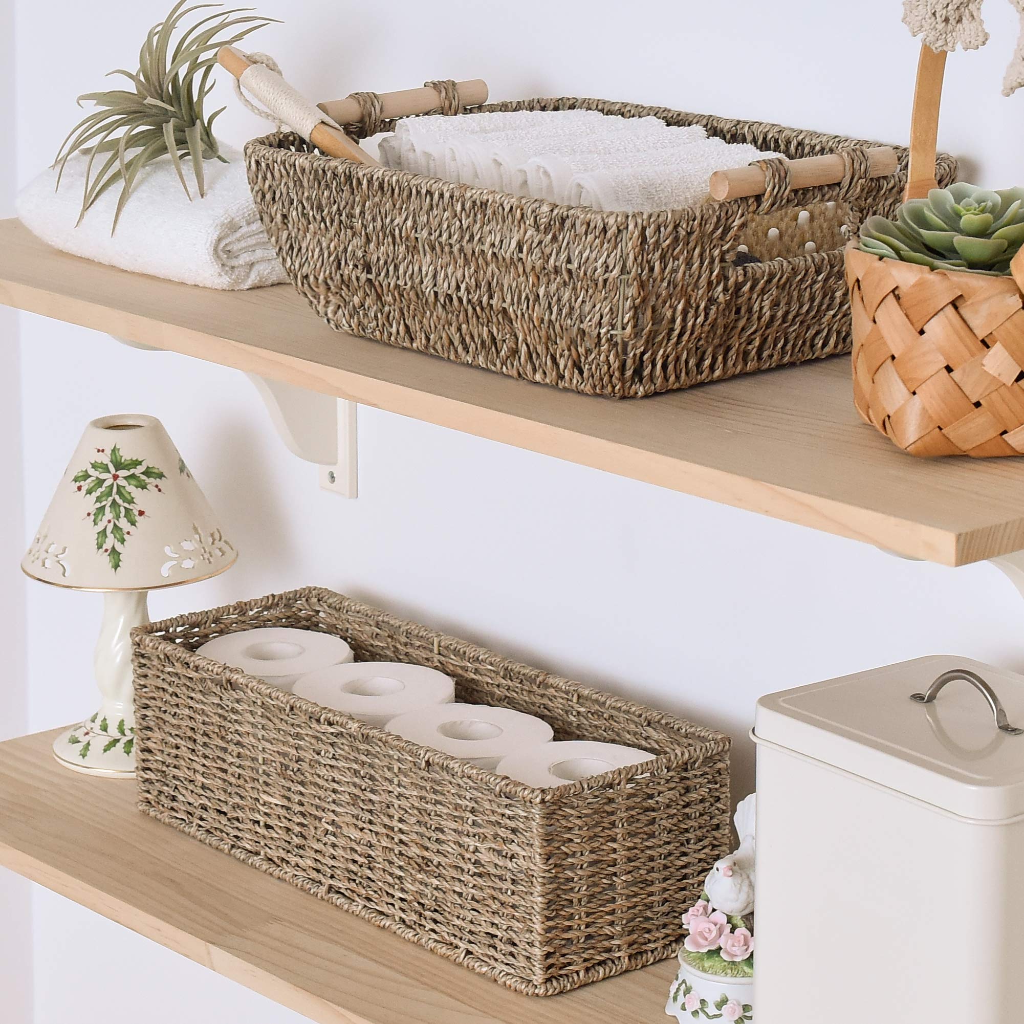 StorageWorks Seagrass Baskets with Built-in Handles + Seagrass Woven Storage Basket