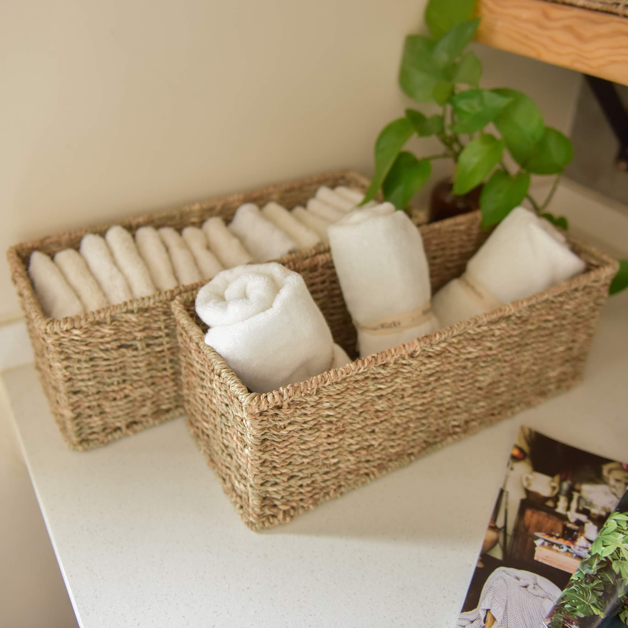 StorageWorks Seagrass Baskets with Built-in Handles + Seagrass Woven Storage Basket