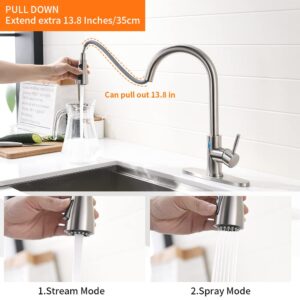 OWOFAN Touchless Kitchen Faucet with Pull Down Sprayer LED Light Single Handle Kitchen Sink Faucet Motion Sensor Smart Hands-Free, Stainless Steel Brushed Nickel 1072SN