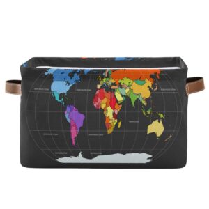 xigua world map storage basket storage bin organizer basket, foldable rectangular storage box with handles for home office