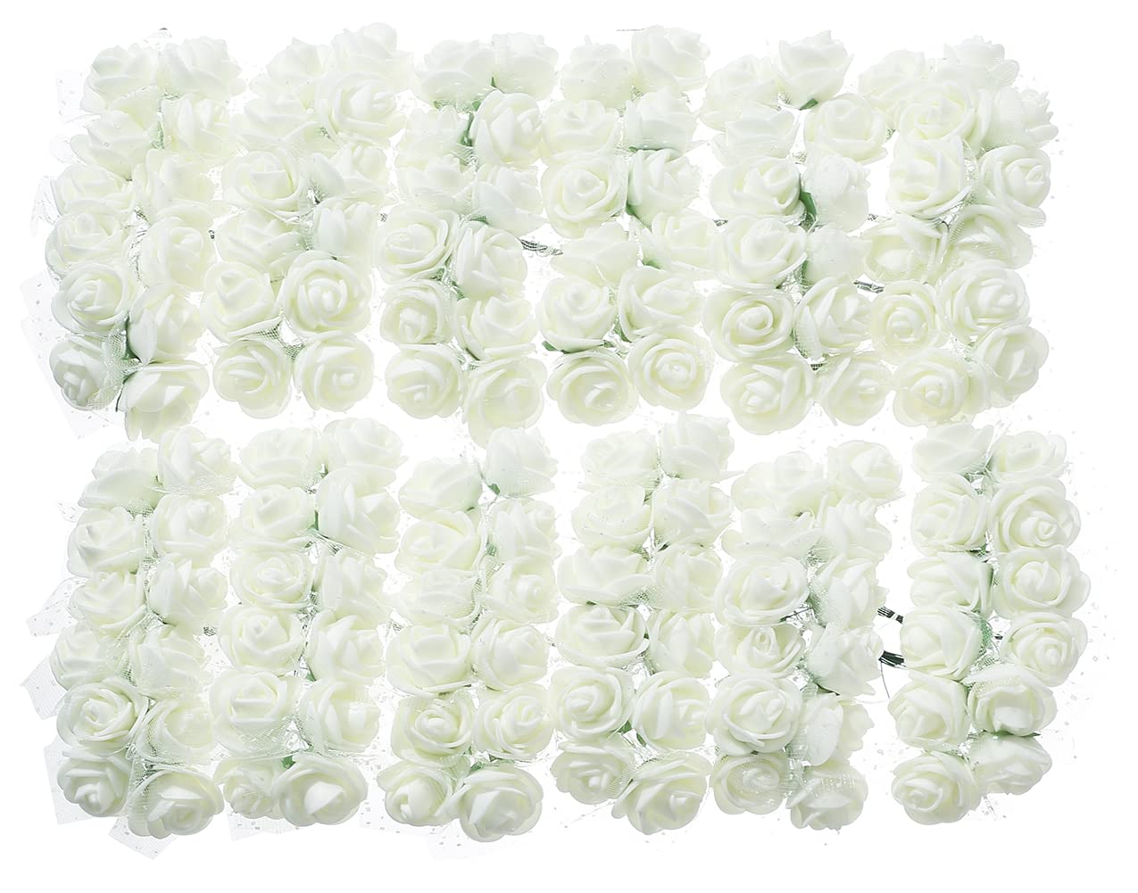 Gumolutin 144PCS Mini Fake Roses Artificial Foam Rose Heads with Wire Rods DIY Wedding Flowers Accessories Make Bridal Hair Clips Headbands Dress,Milk White