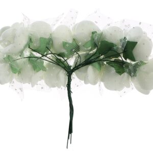 Gumolutin 144PCS Mini Fake Roses Artificial Foam Rose Heads with Wire Rods DIY Wedding Flowers Accessories Make Bridal Hair Clips Headbands Dress,Milk White