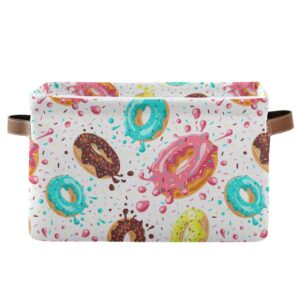 xigua donut storage basket storage bin organizer basket, foldable rectangular storage box with handles for home office