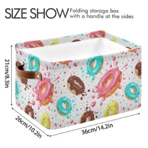 xigua Donut Storage Basket Storage Bin Organizer Basket, Foldable Rectangular Storage Box with Handles for Home Office