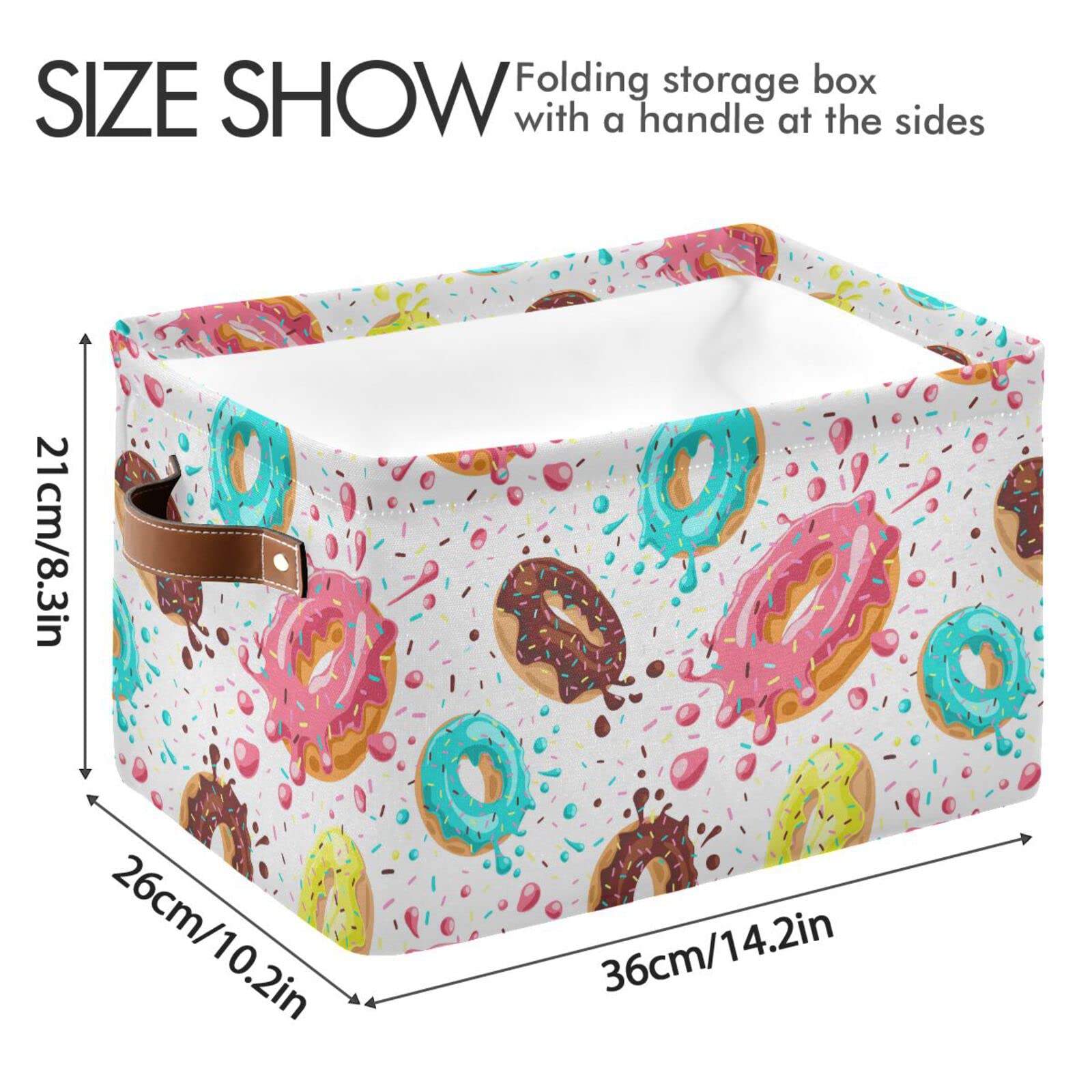 xigua Donut Storage Basket Storage Bin Organizer Basket, Foldable Rectangular Storage Box with Handles for Home Office