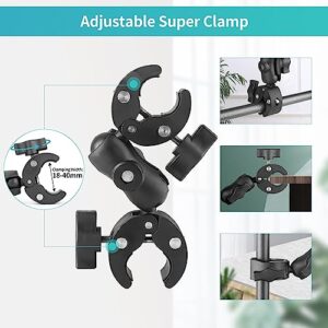 JEBUTU Super Clamp Double Camera Clamp, Double Mount Clamp Bracket Magic Arm Double Ball Head, Crab Plier Clip Bracket with Ballhead for Light Stand, Photography Reflector, Umbrella, Tripod, Table