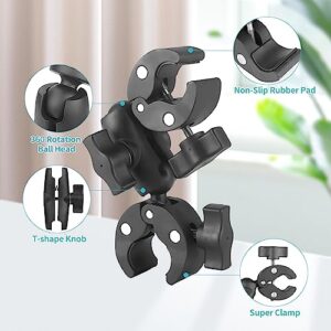 JEBUTU Super Clamp Double Camera Clamp, Double Mount Clamp Bracket Magic Arm Double Ball Head, Crab Plier Clip Bracket with Ballhead for Light Stand, Photography Reflector, Umbrella, Tripod, Table