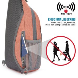 G4Free RFID Sling Bag Crossbody Sling Backpack Small Chest Shoulder Backpack Men Women Hiking Outdoor(Light Orange)