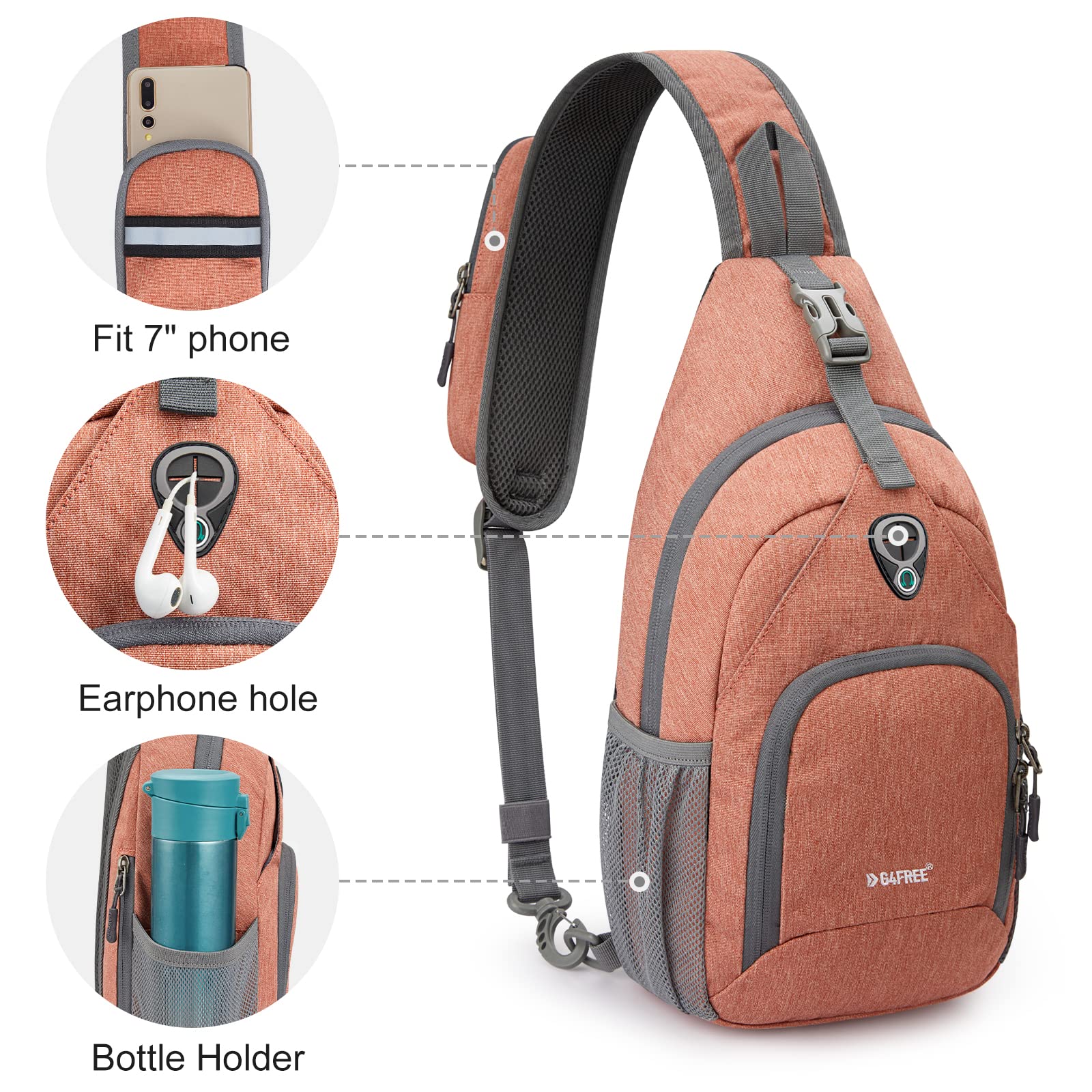 G4Free RFID Sling Bag Crossbody Sling Backpack Small Chest Shoulder Backpack Men Women Hiking Outdoor(Light Orange)