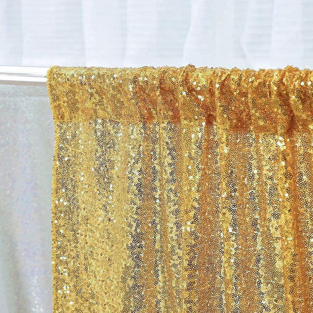 Poise3EHome Gold Sequin Backdrop Curtains, 4 Panels Gold Sequin Backdrop, 2FTx8FT Sequin Curtains for Party Wedding Sequence Backdrop